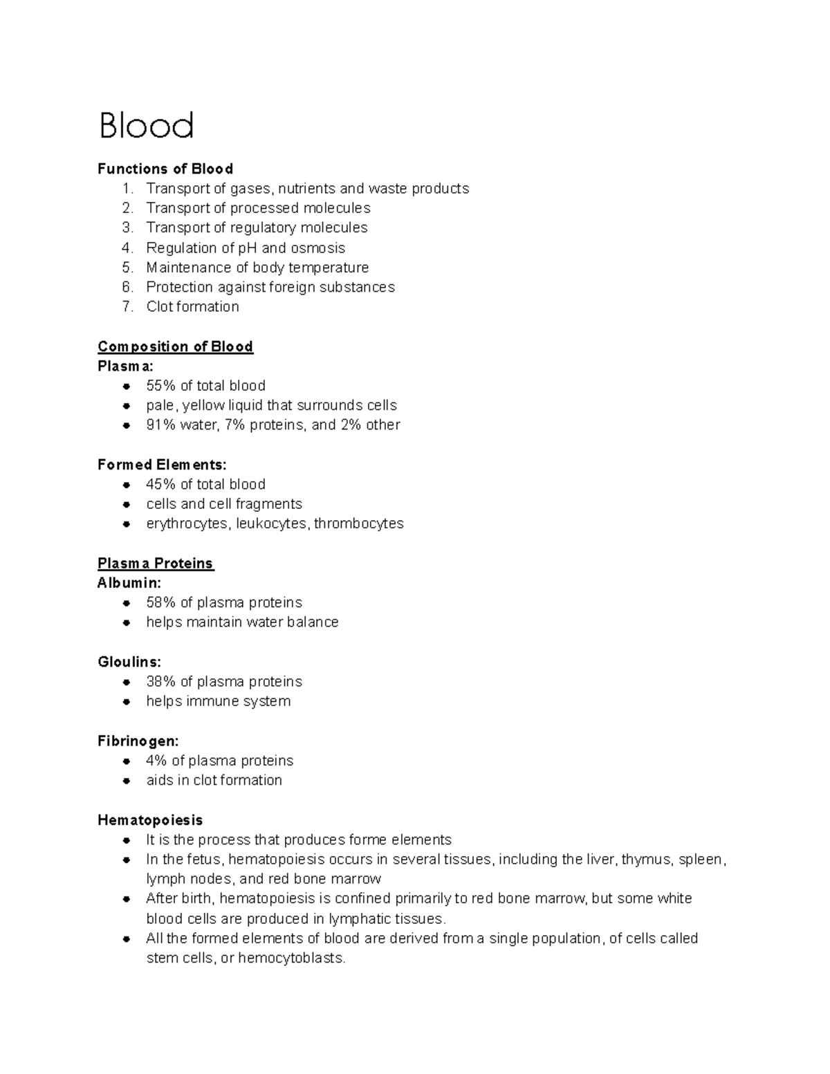 Blood Functions and Composition - ANAPHYSIO - Studocu