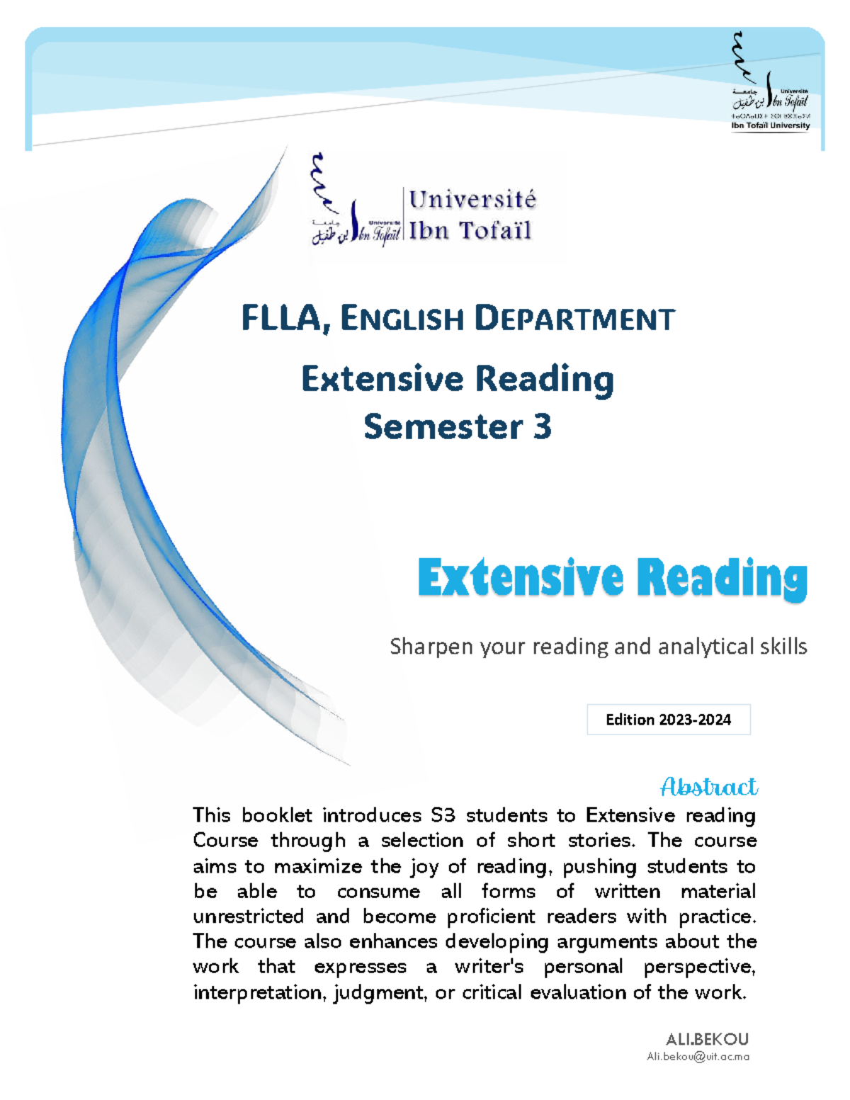 Extensive Reading Booklet S3: Analyzing Short Stories 2023-2024 - Studocu