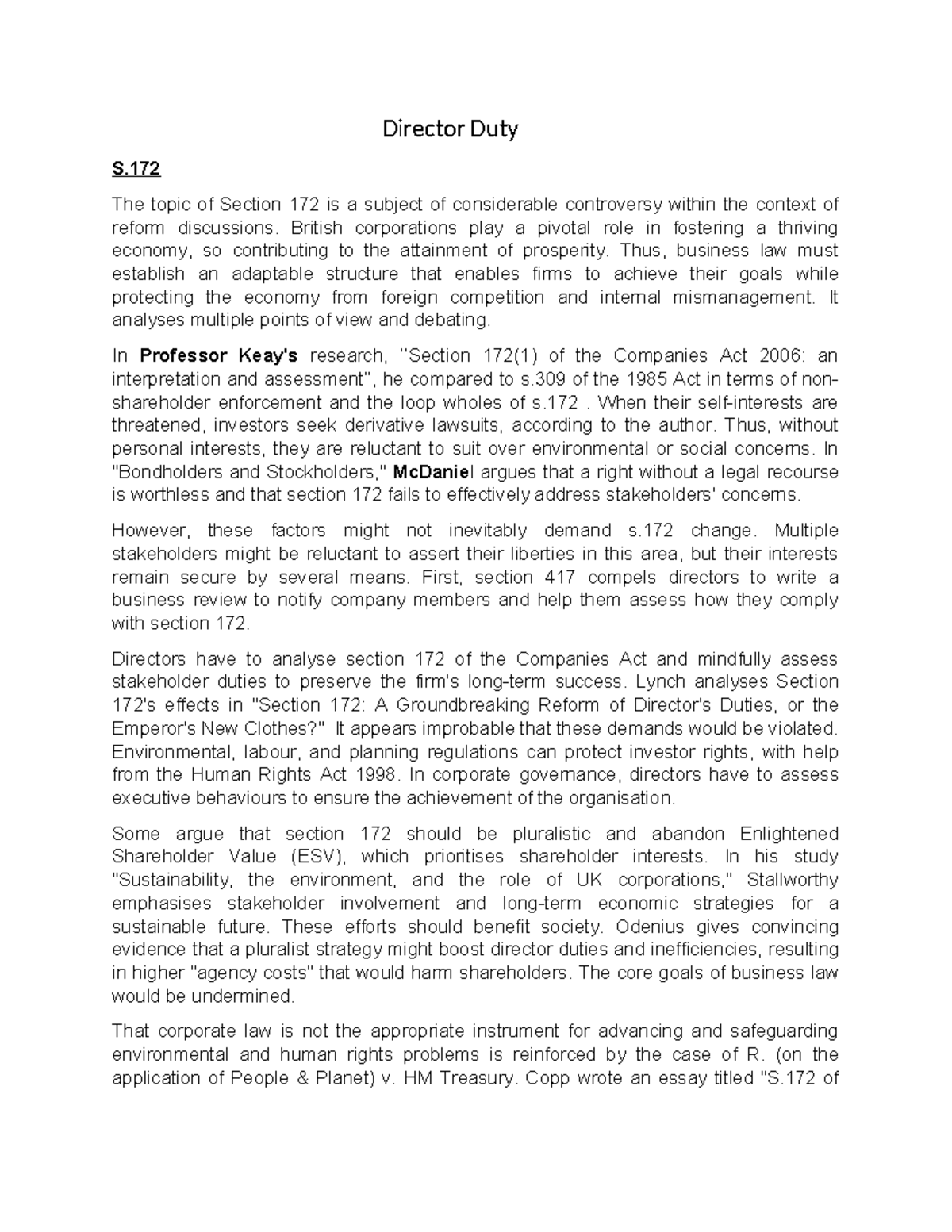 Director Duty under Section 172: An In-Depth Analysis of Corporate ...