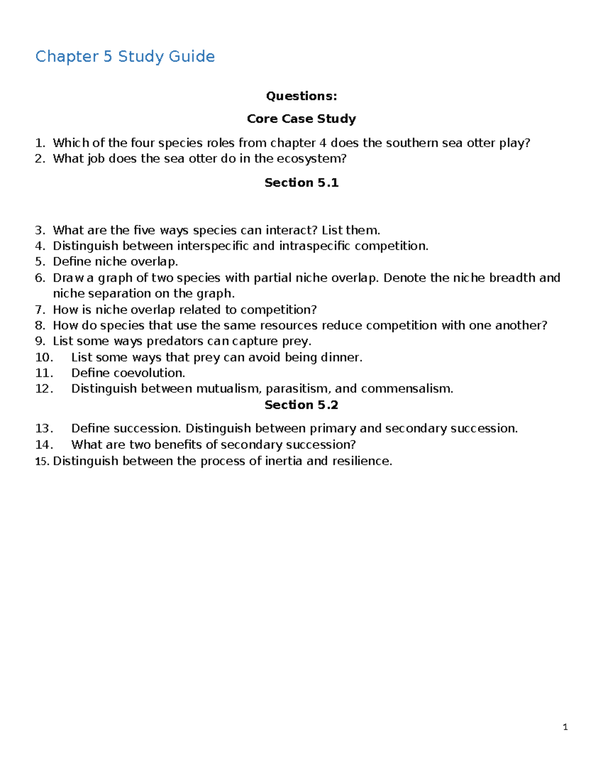 Chapter 5 study guide: Species interaction, population dynamics, and ...
