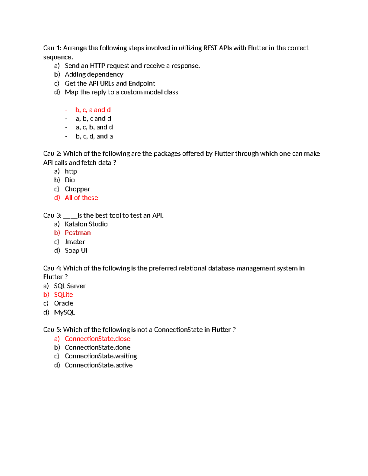 Thi flutter - âssssssssssss - Cau 1: Arrange the following steps ...