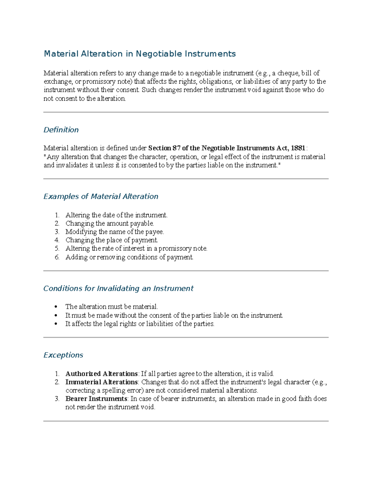 Negotiable Instruments: Understanding Material Alteration (Law 101 ...