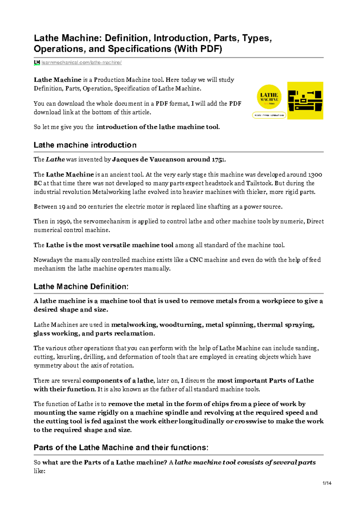 Lathe Machine Overview: Parts, Types, and Operations (MM Notes) - Studocu