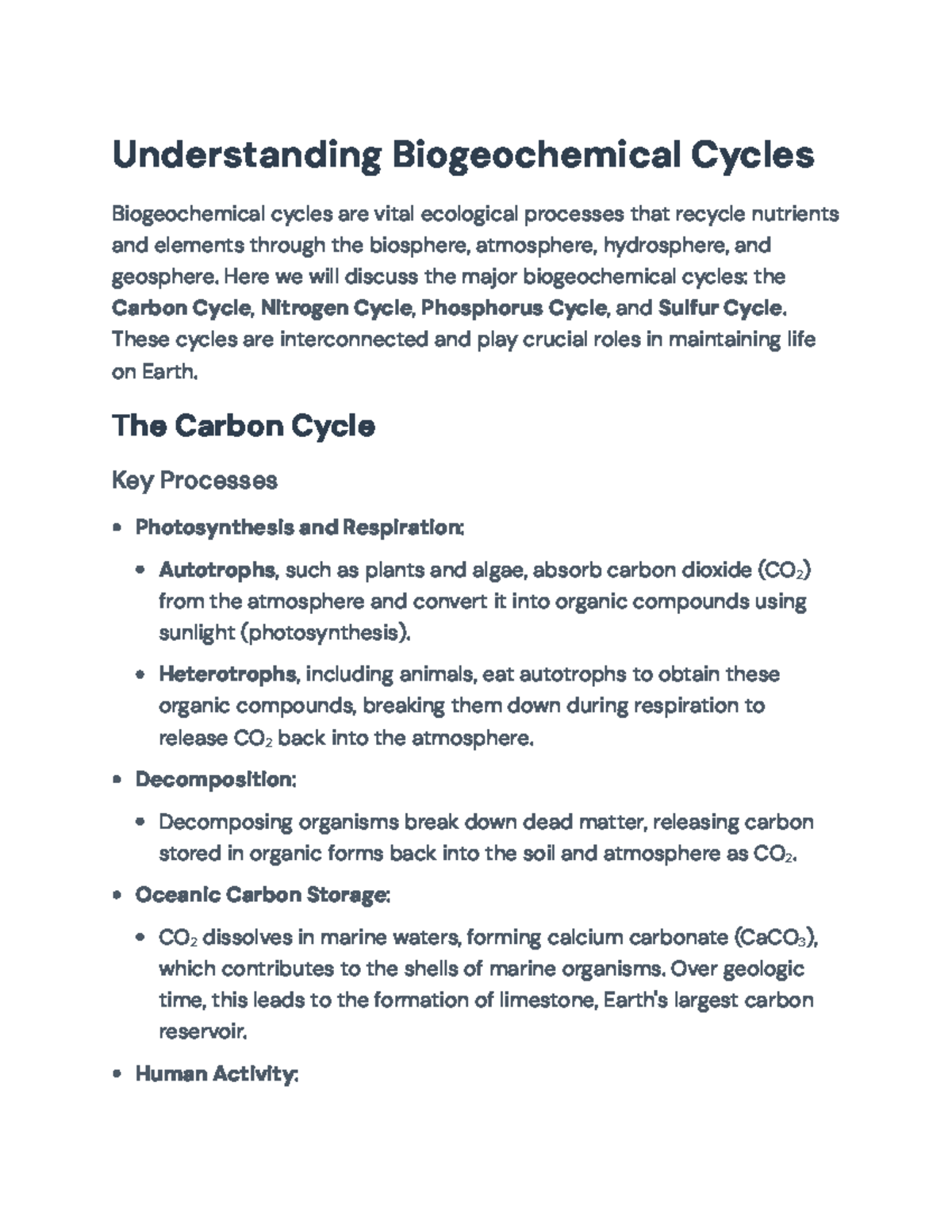 Biogeochemical Cycles: Insights on C, N, P, and S Cycles in Ecology ...