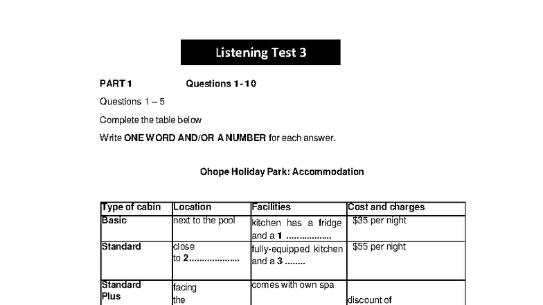 Listening Test - Real Exam 3: Part 1 & 2 Questions - Studocu