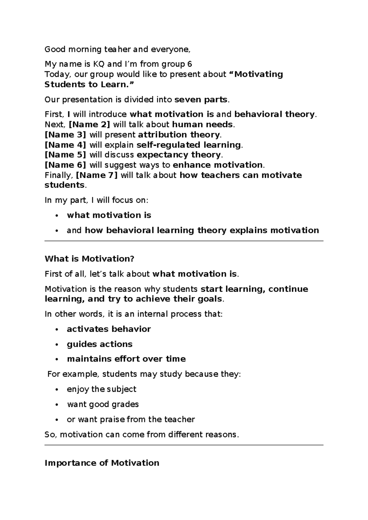 TLGD 101: Enhancing Student Motivation Through Behavioral Theory - Studocu