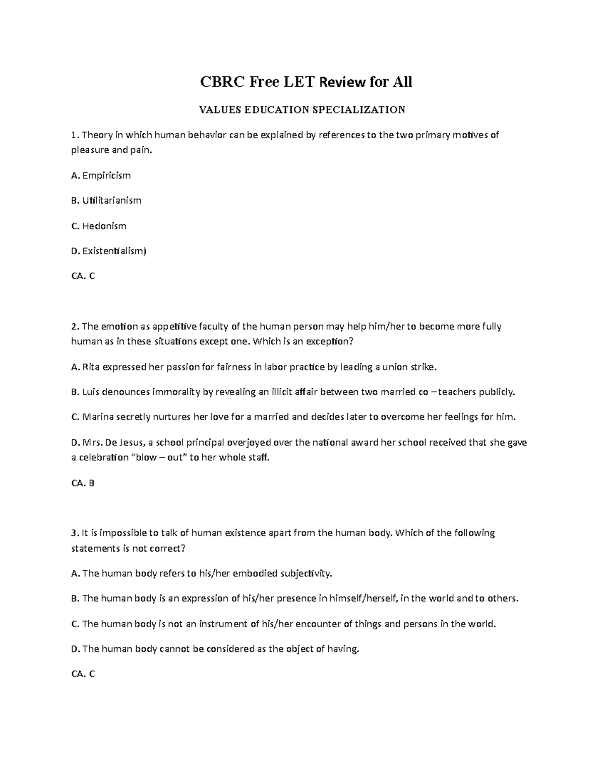 CBRC LET Review: Values Education Major Concepts and Theories (Part 4 ...