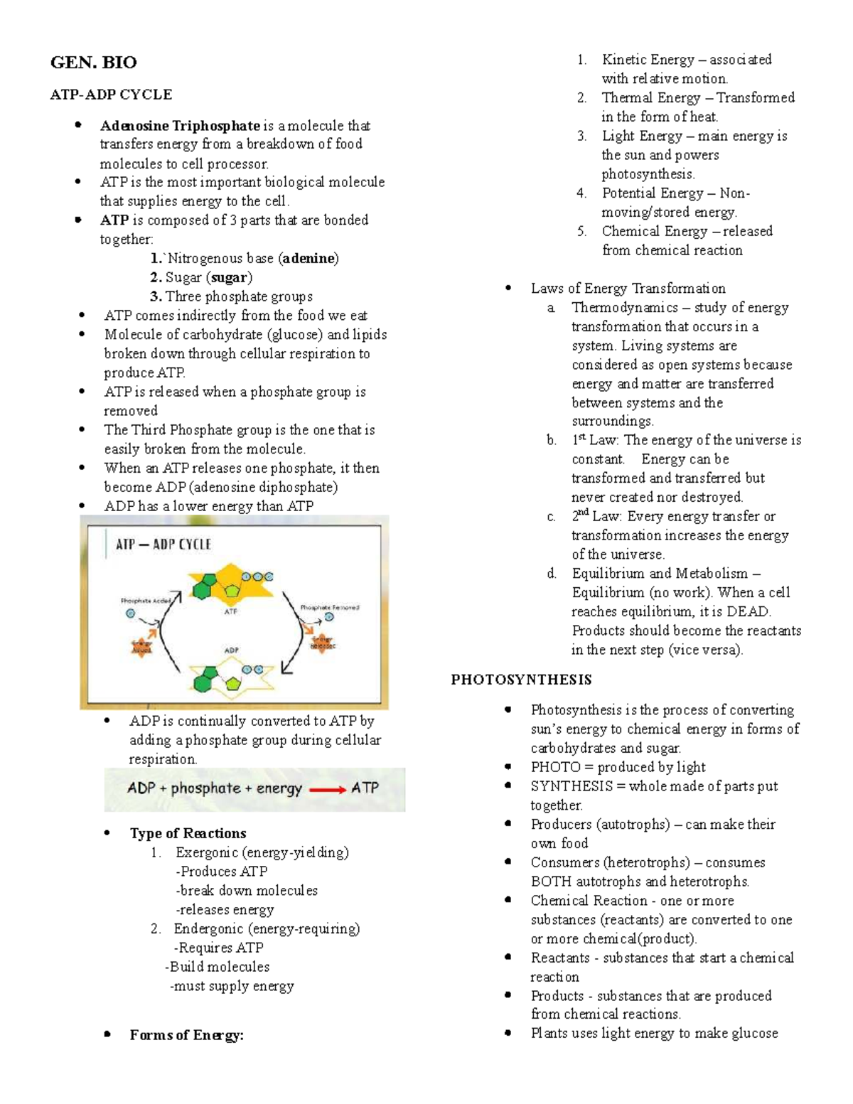 GEN. BIO 1: Energy Types and Transformations Review Notes - Studocu