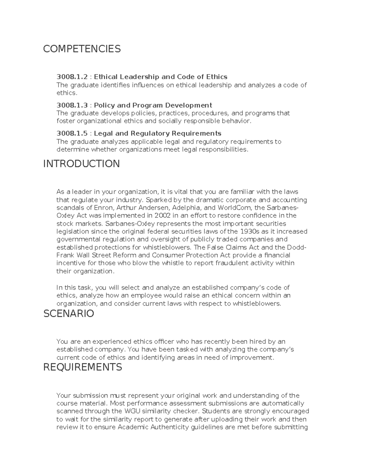 C206 Task 3: Analyzing Ethical Leadership & Code of Ethics - Studocu