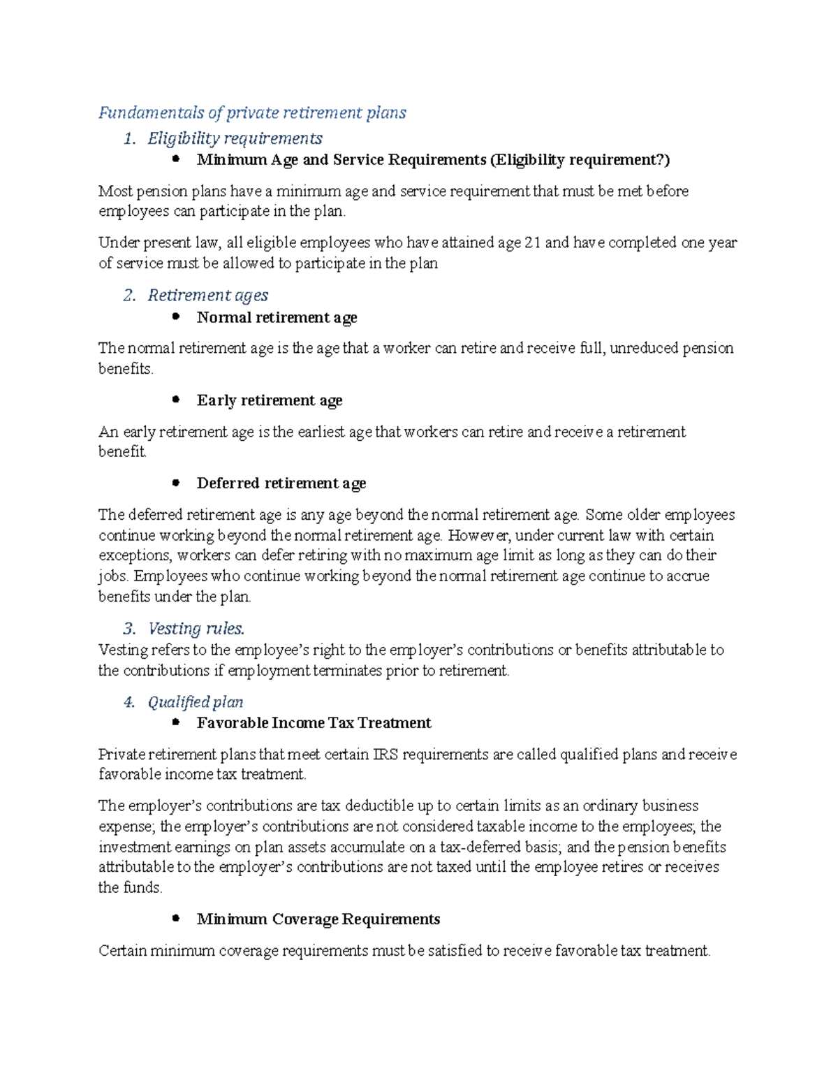 Fundamentals of private retirement plans - Eligibility requirements ...
