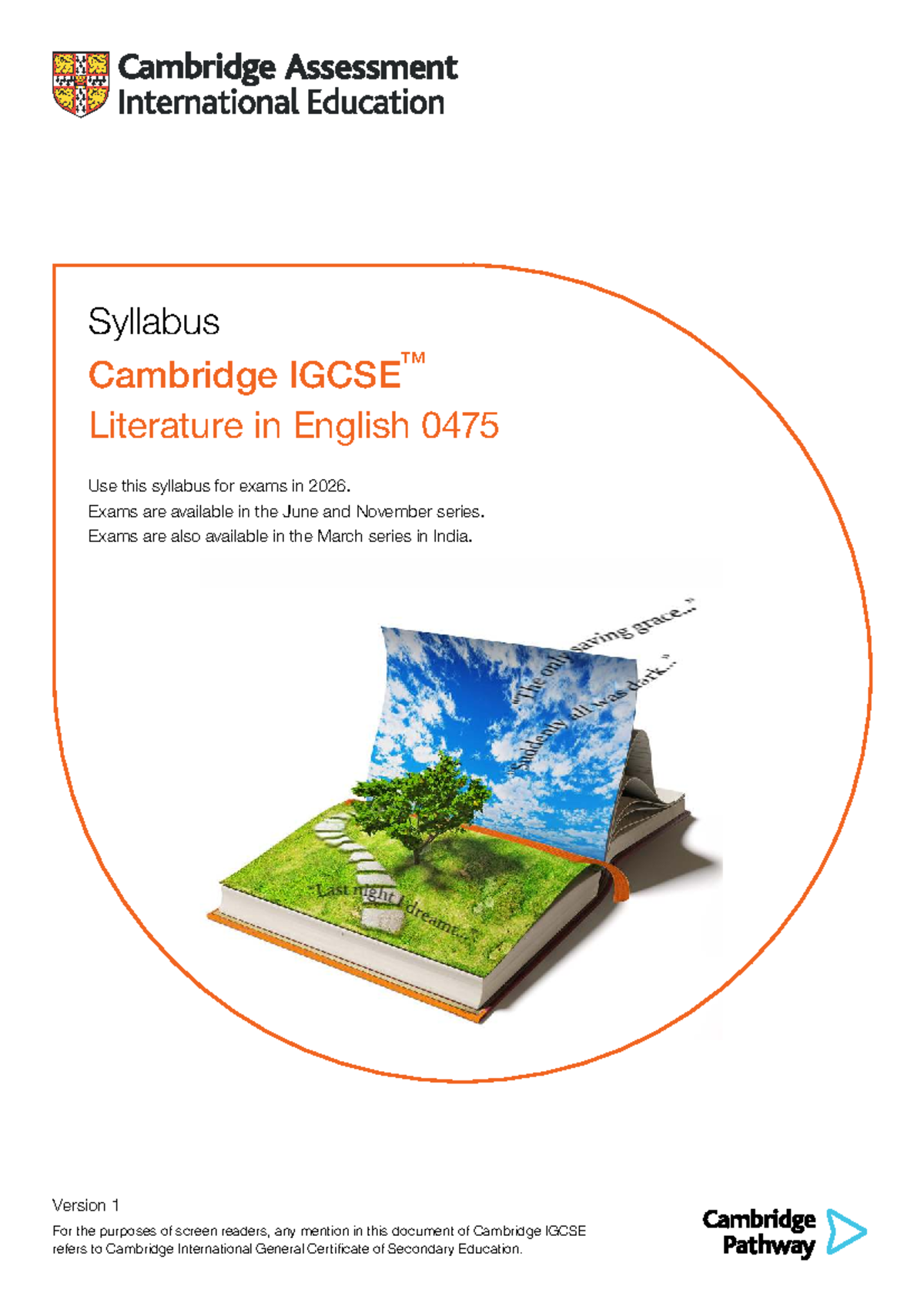 Cambridge IGCSE Literature in English 0475 Syllabus Overview for 2026 ...