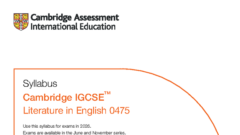 Cambridge IGCSE Literature in English 0475 Syllabus Overview for 2026 ...