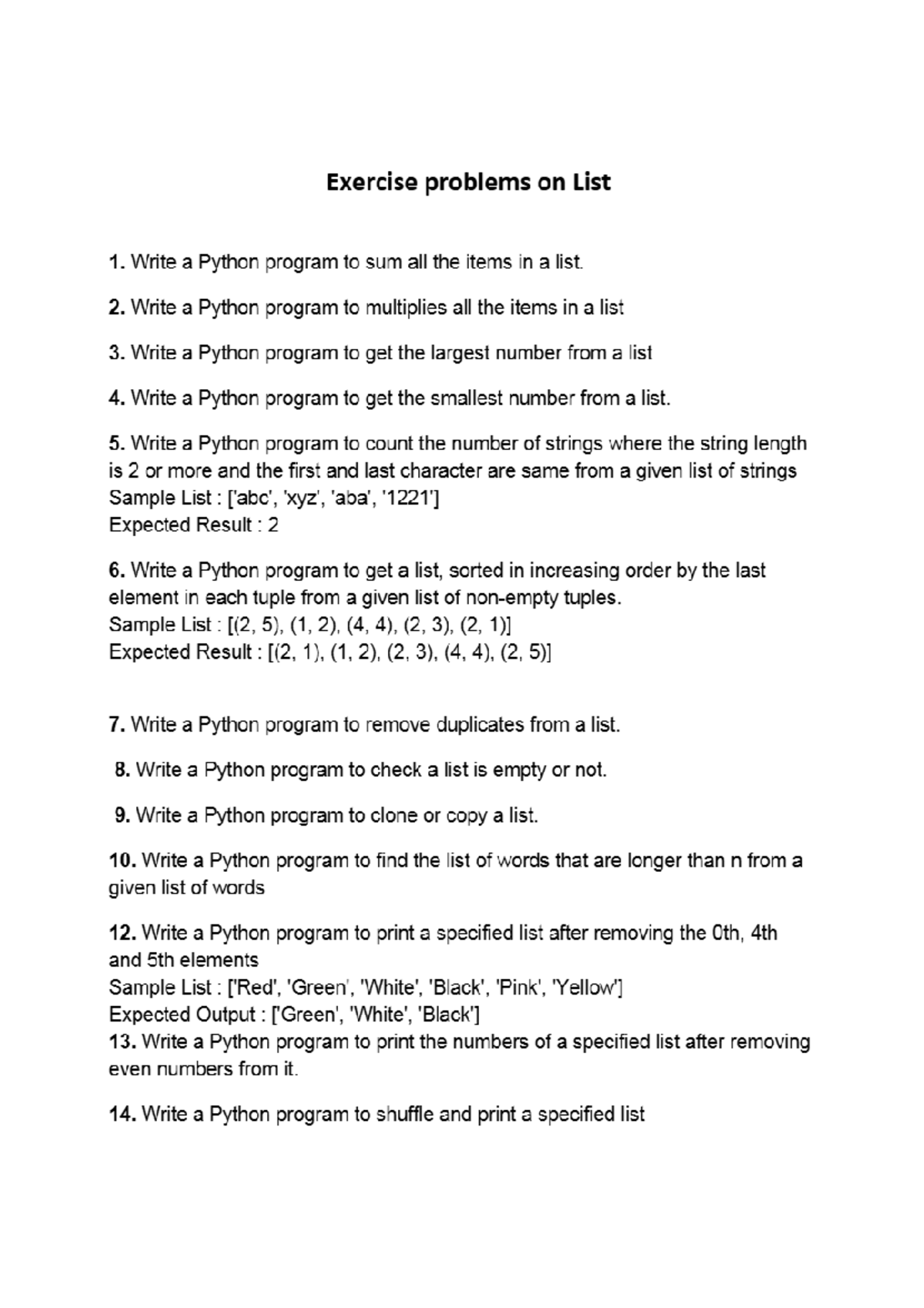 Python List Problems: Short Notes & Easy Understanding - Studocu