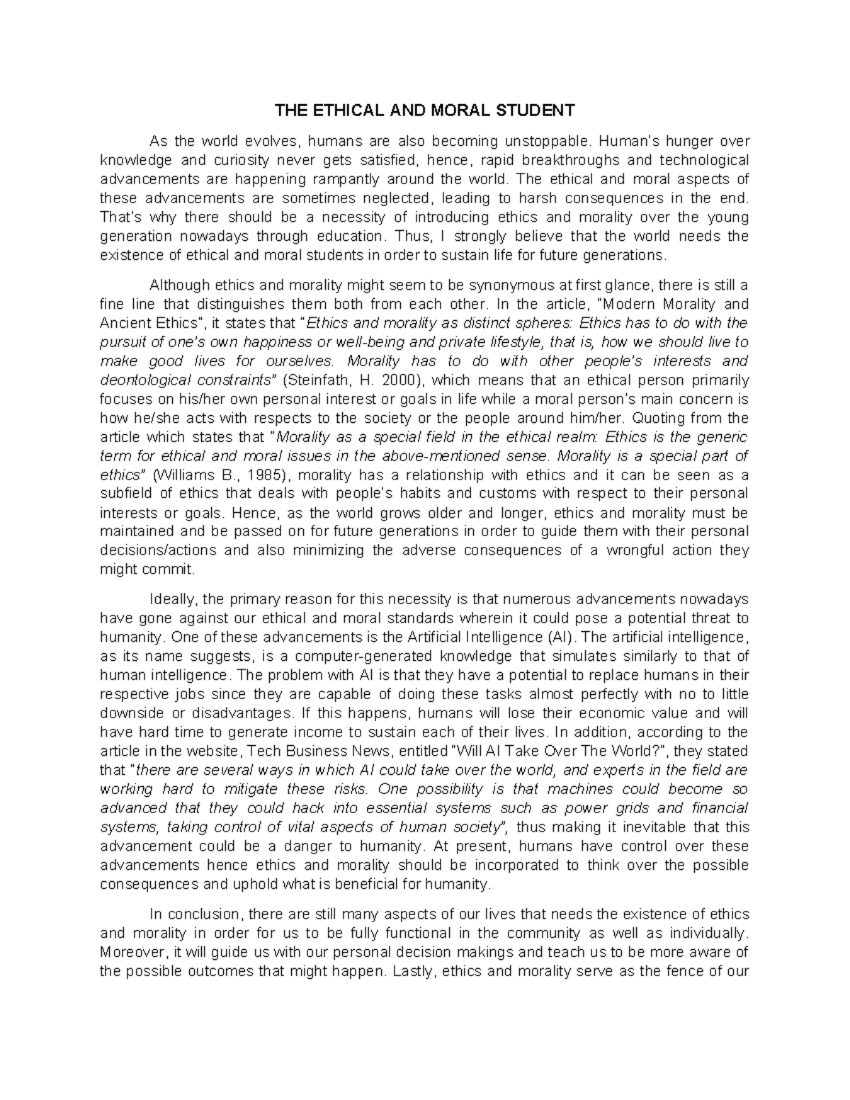 THE Ethical AND Moral Student by Balansag - THE ETHICAL AND MORAL ...