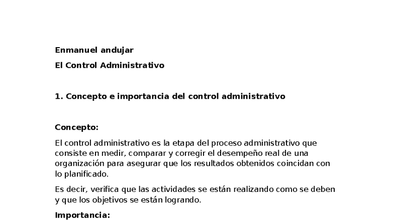 El Control Administrativo: Conceptos, Importancia y Proceso - Studocu