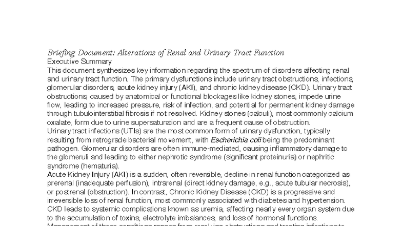 Chapter 39 Summary: Alterations in Renal & Urinary Tract Function - Studocu