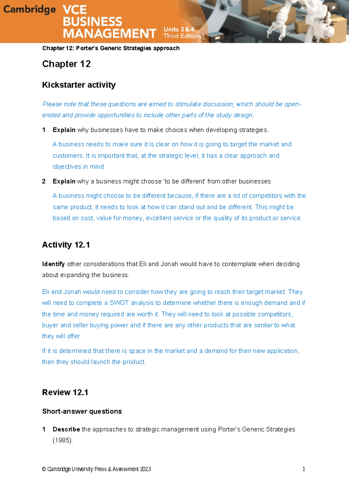 Chapter 12: Generic Strategies Approach - Discussion & Activities - Studocu