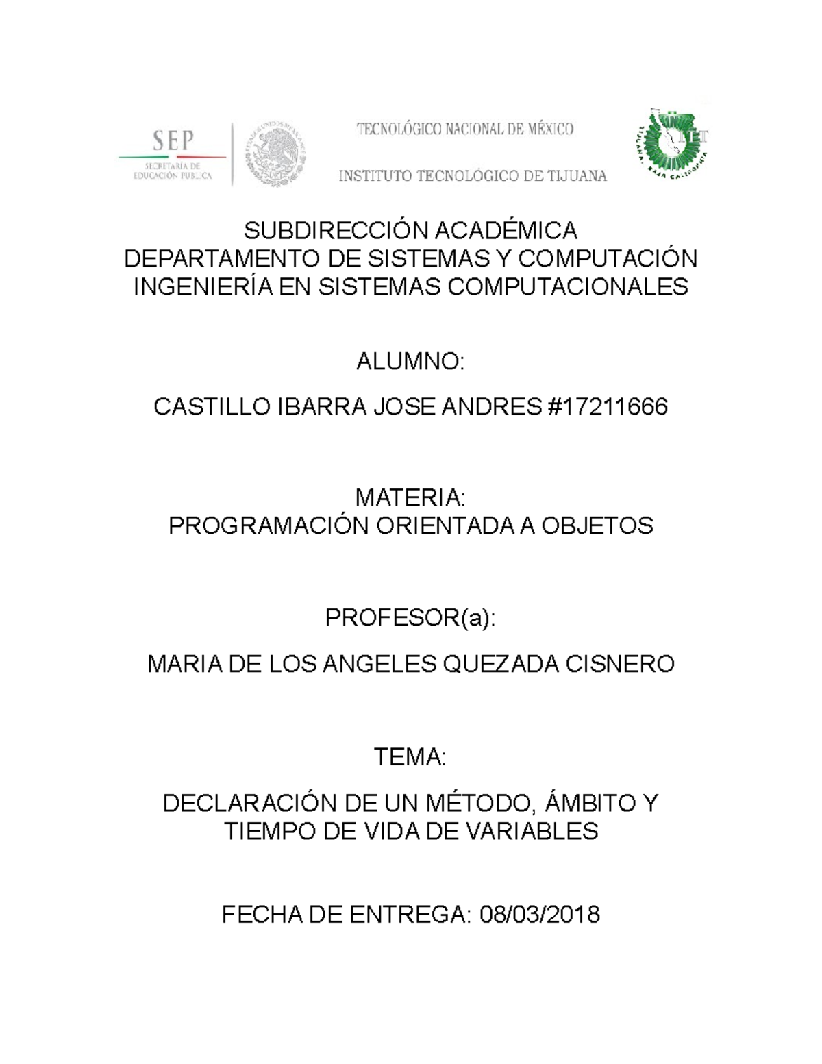 Investigación sobre Declaración de Métodos y Variables en POO - Studocu