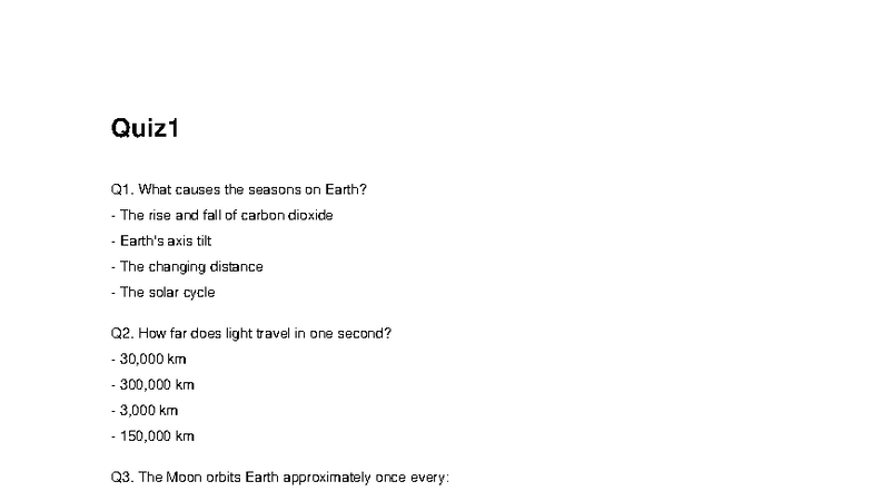 Quiz1 - Earth Science Practice Quiz with Answer Key - Studocu