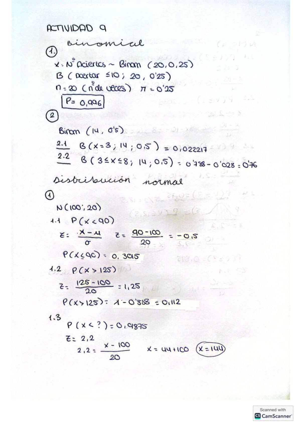 Actividad 9 - Tarea de Distribuciones Binomial y Normal - Studocu