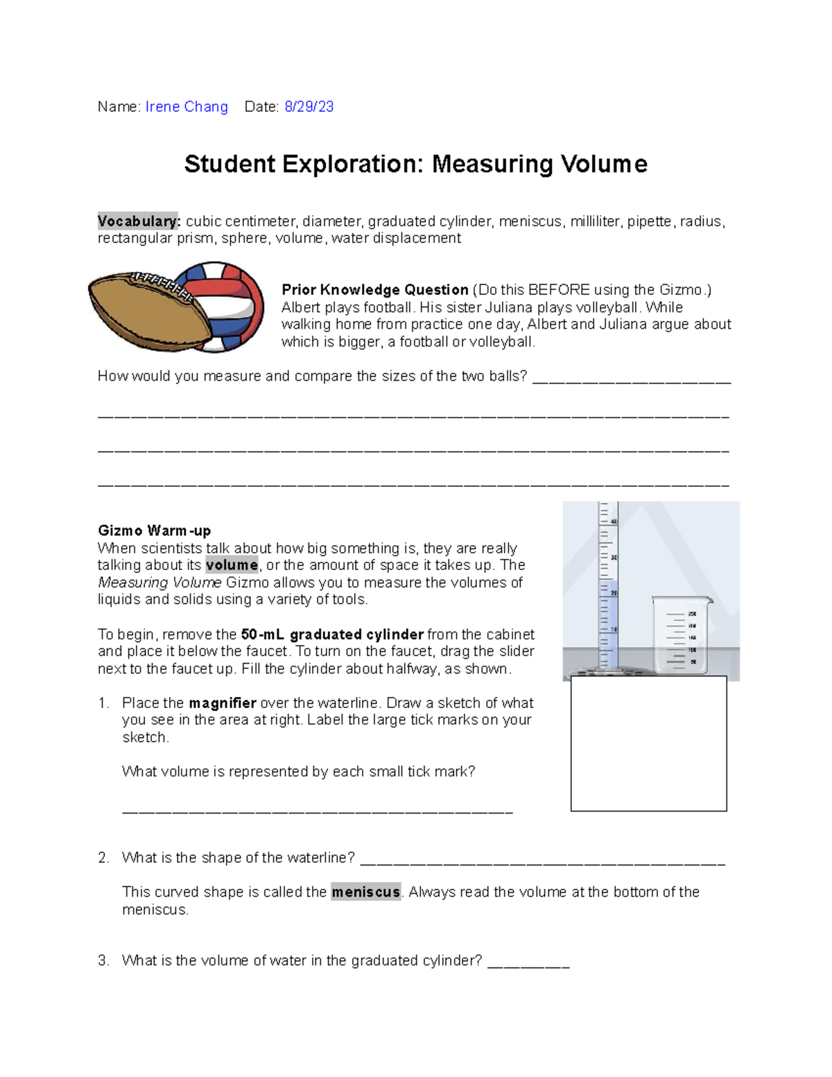 Gizmo Exploration: Measuring Volume in Liquids & Solids Activities ...