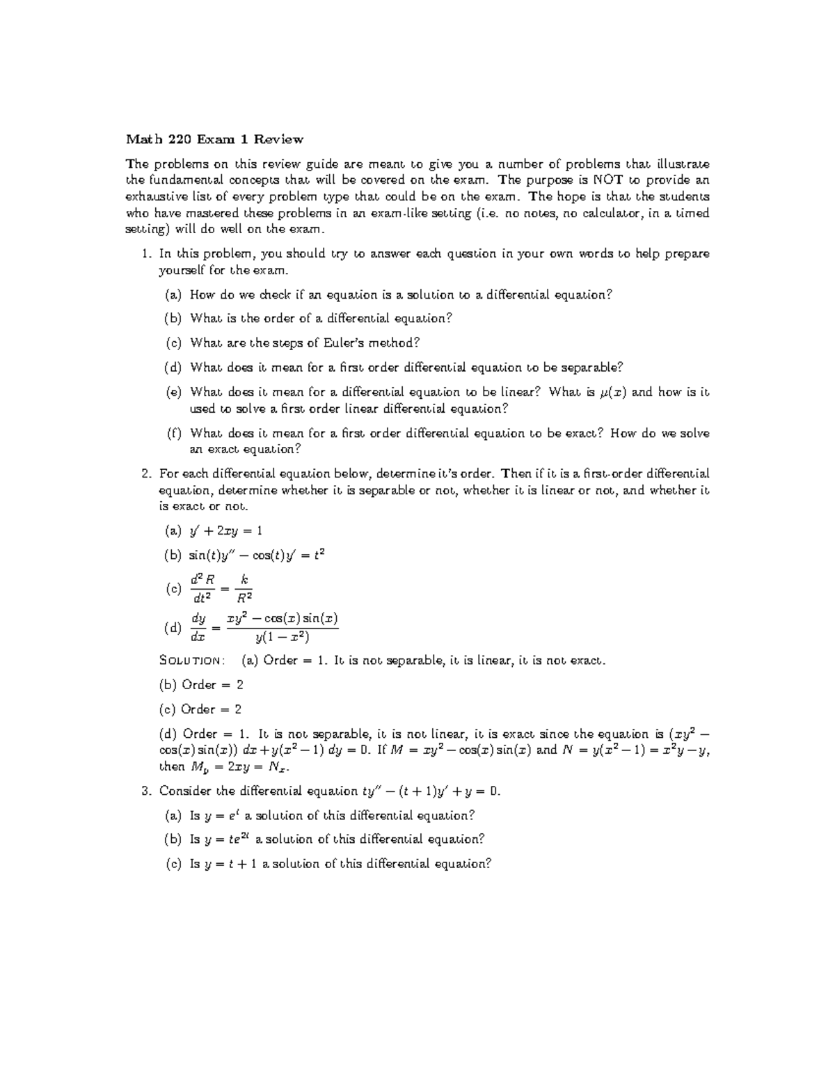 Math 220 Exam 1 Review Guide and Solutions - Studocu