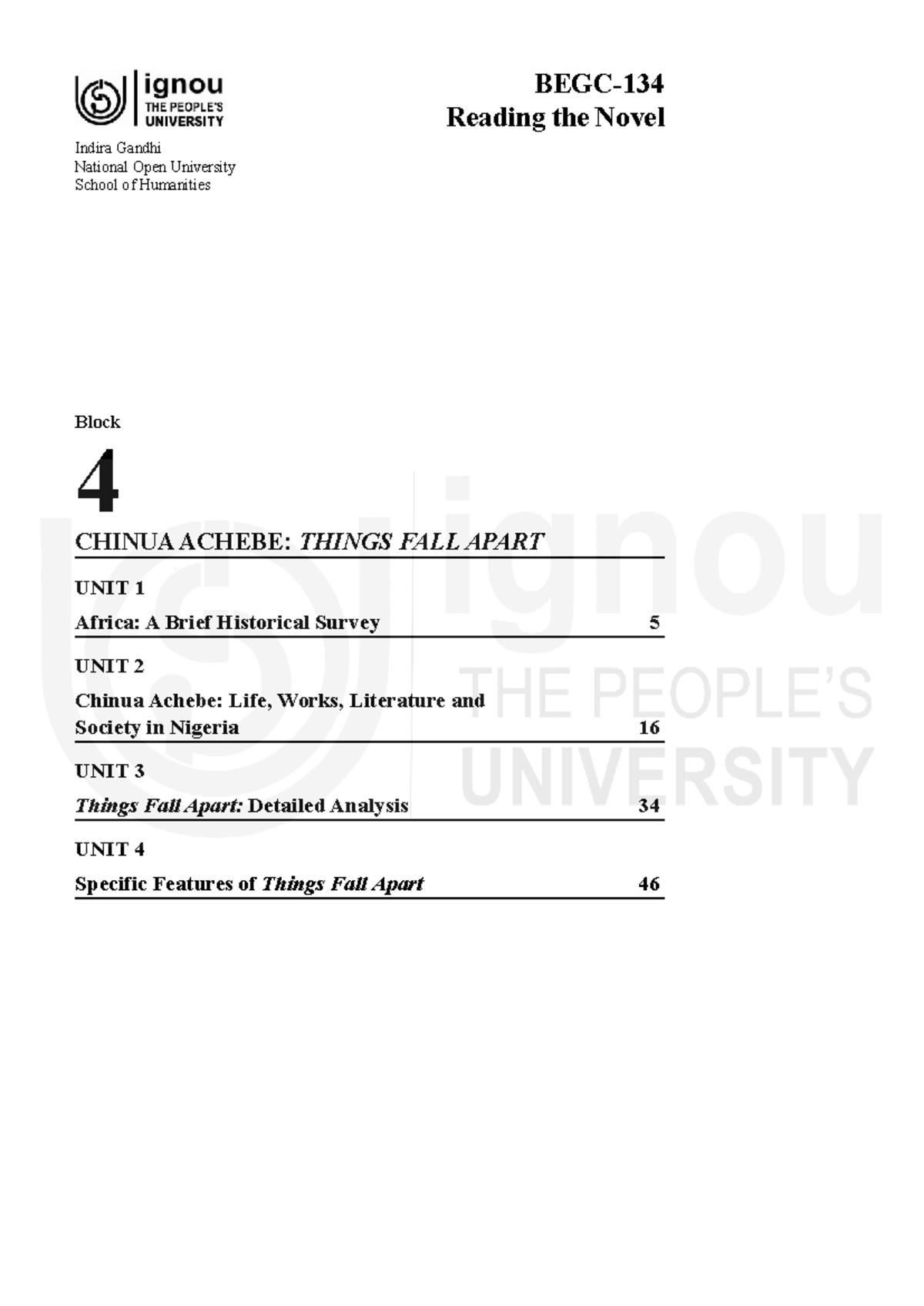 Ignou BEGC Chapter Analysis: Chinua Achebe's Things Fall Apart - Studocu