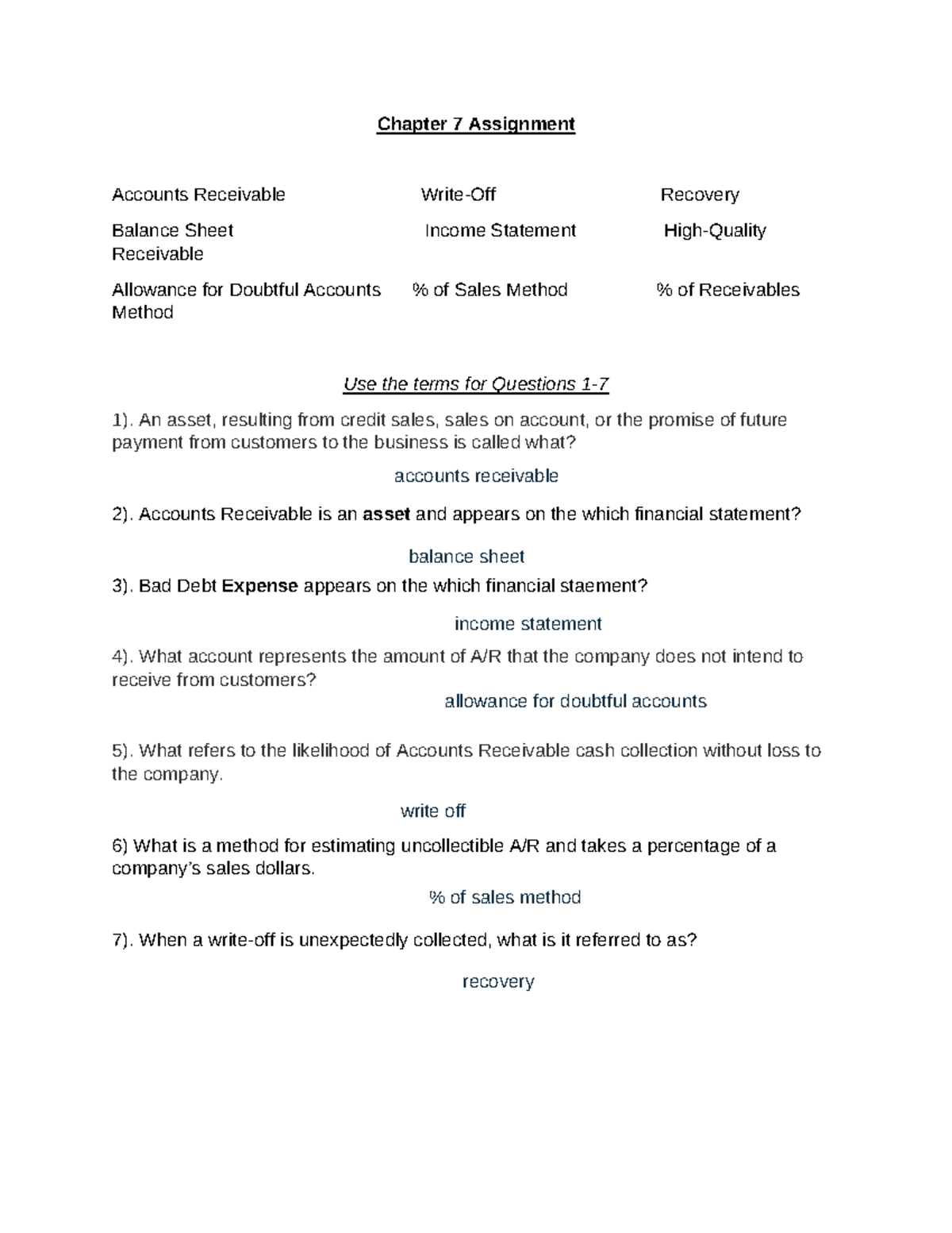 Chapter 7 Assignment: Accounts Receivable Write-Off & Recovery Analysis ...