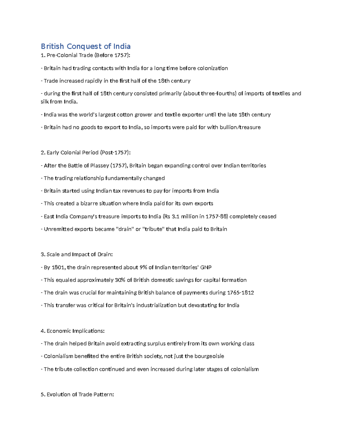 DSE ECO History: British Conquest of India & Trade Dynamics - Studocu