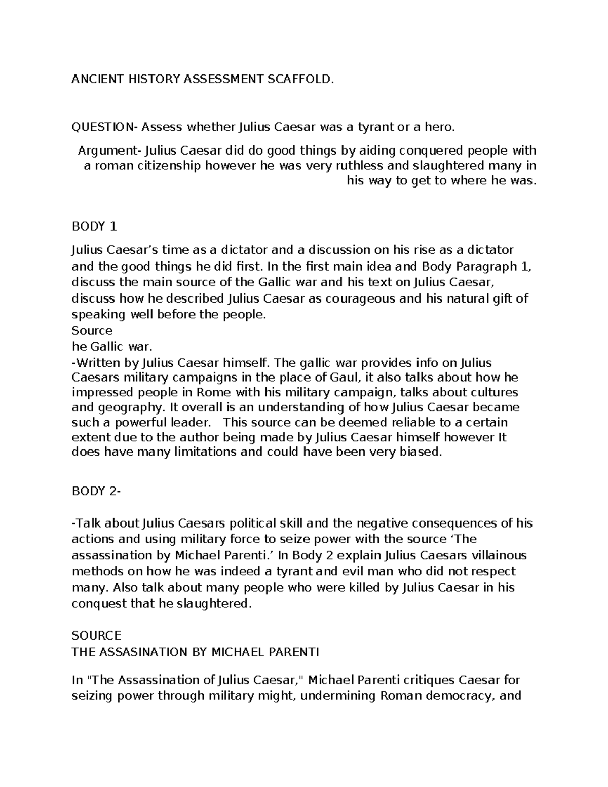 ANCIENT HISTORY ASSESSMENT: CAESAR - TYRANT OR HERO? - Studocu