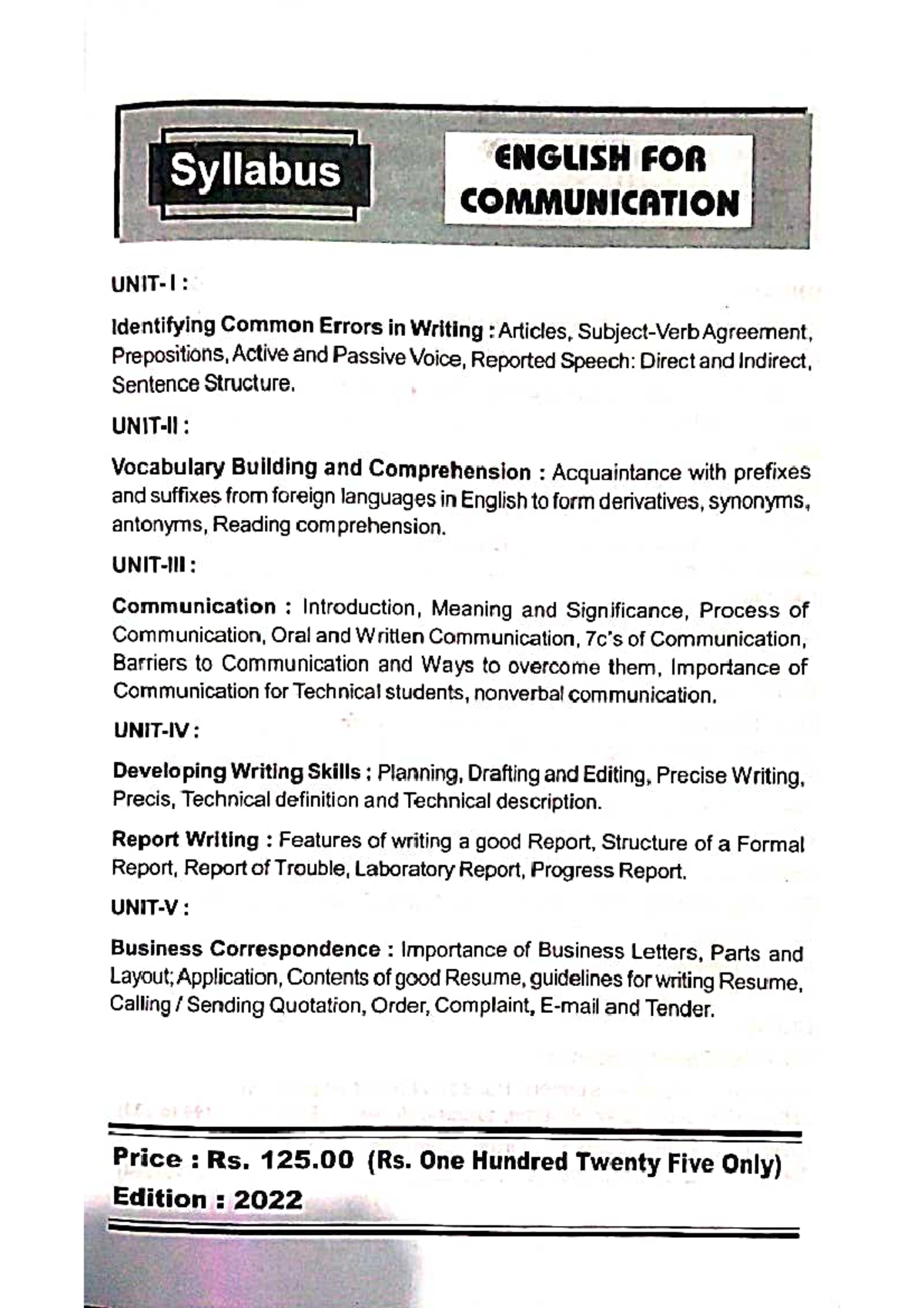 Syllabus Overview: English for Communication (ENG-2022) - Studocu