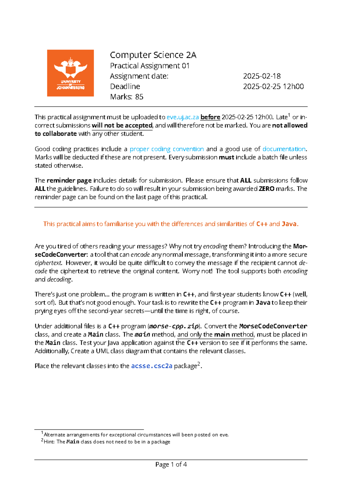 Acsse CSC2A 2025 P01 - Practical Assignment 01: Morse Code Converter - Studocu