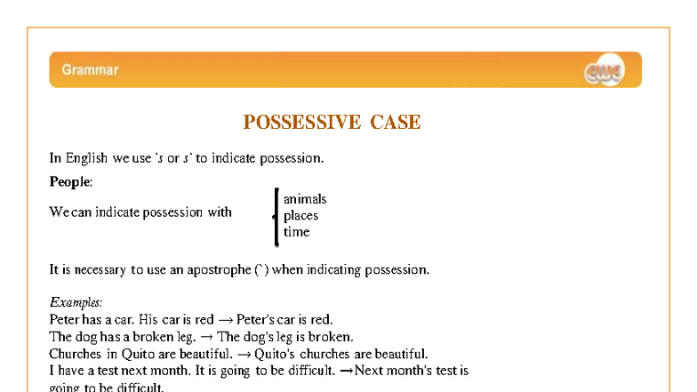 Grammar Level 1: Lesson 6 - Possessive Case & Pronouns - Studocu