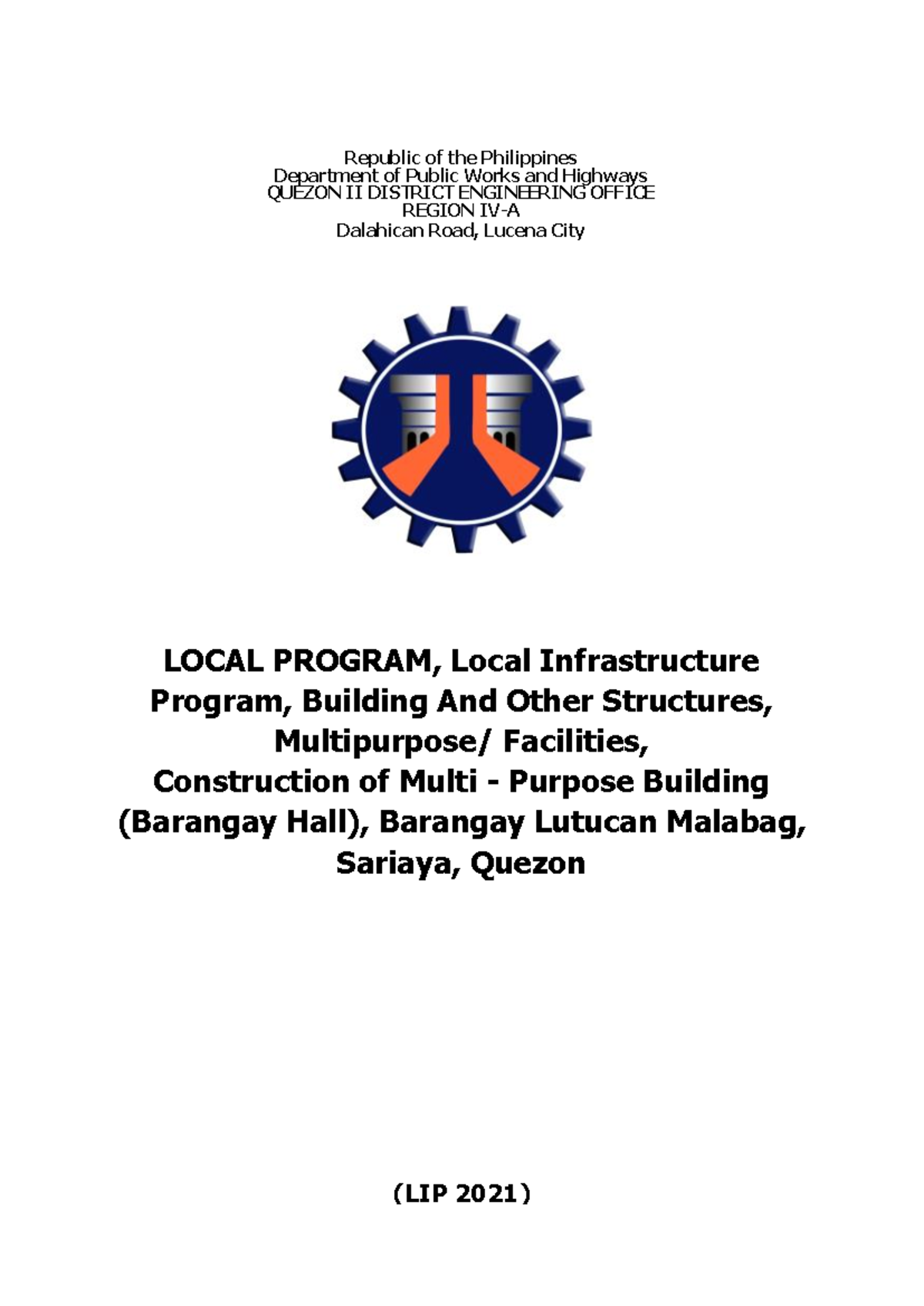LIP 2021: Barangay Hall Multi-Purpose Building Design Plan - Studocu