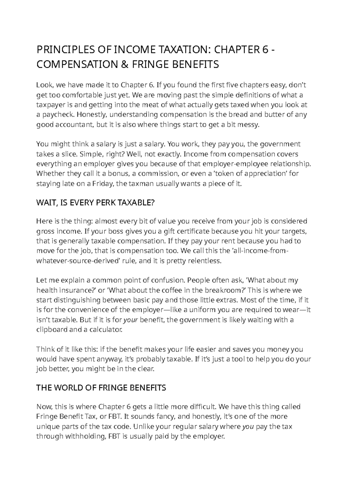 PRINCIPLES OF INCOME TAXATION: CHAPTER 6 - COMPENSATION & FRINGE ...