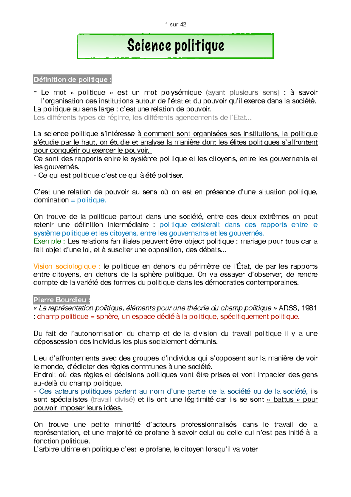 Science politique - Définition de politique : - Le mot « politique ...