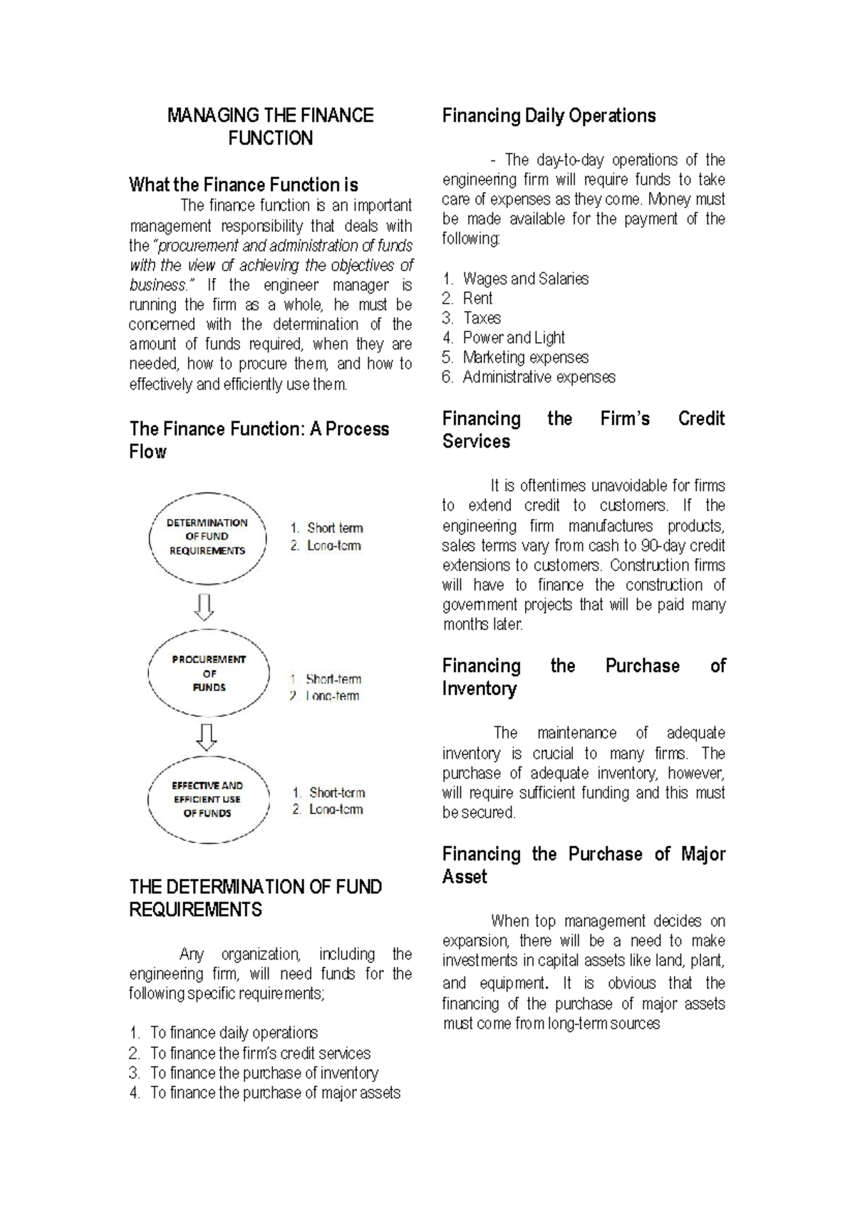 Managing the Finance Function: Key Processes and Sources of Funds - Studocu