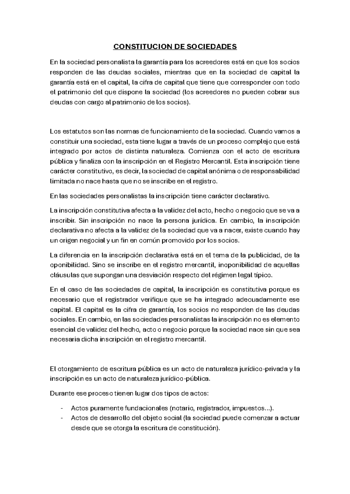 Constitución de Sociedades: Aspectos Clave y Proceso Legal - Studocu