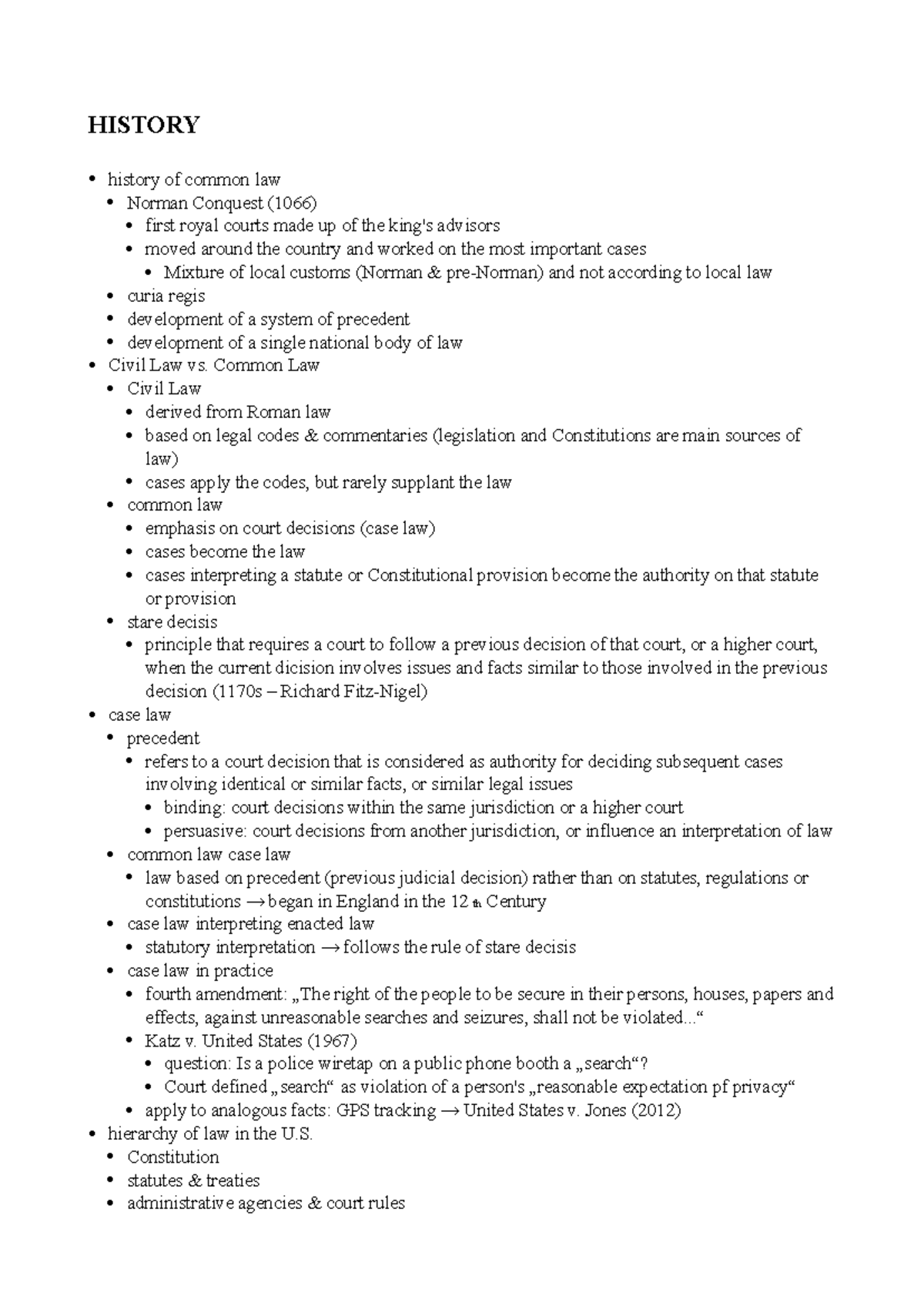 Introduction to US law - HISTORY • history of common law • Norman ...