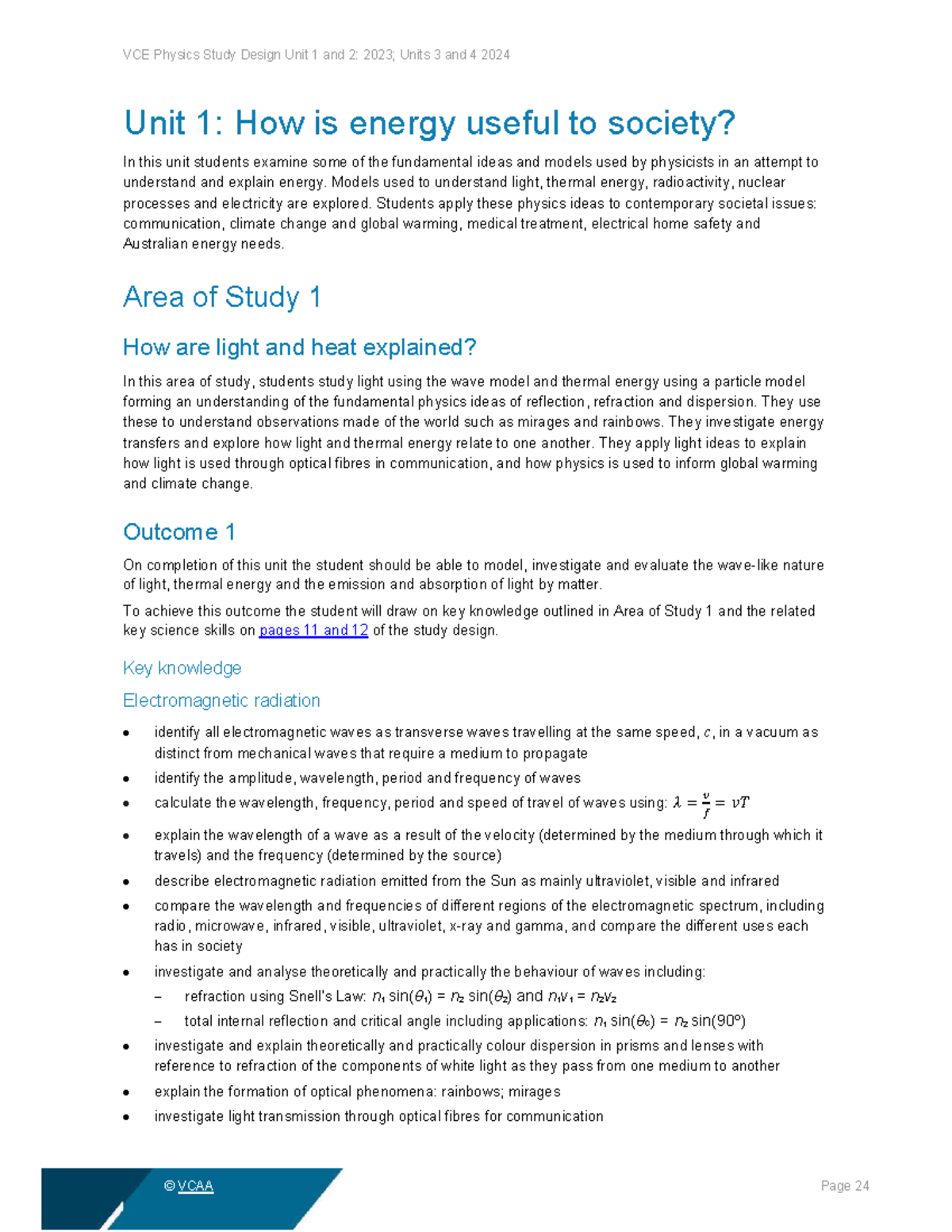 VCE Physics Study Design Units 1 & 2: Energy, Light, and Nuclear ...