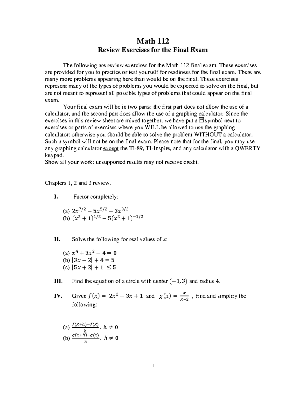 Math 112 Final Exam Review Exercises - Fall 2025 - Studocu