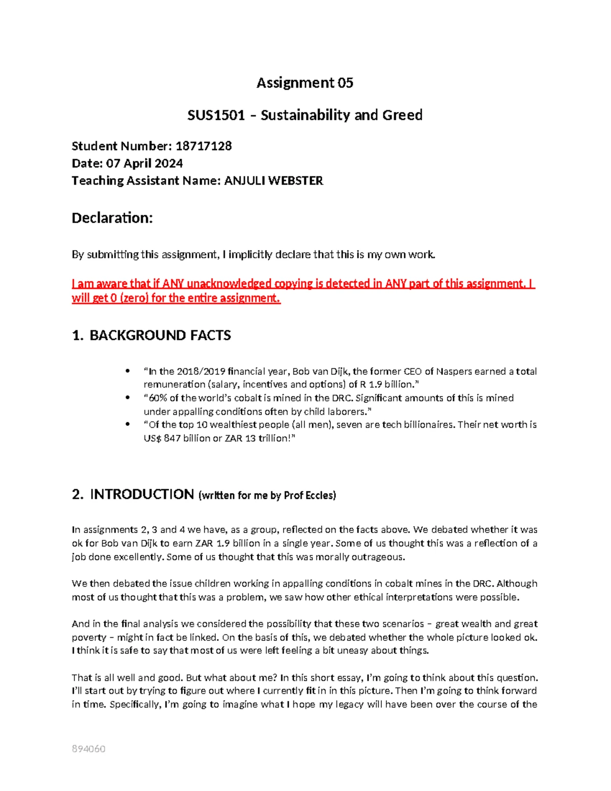 SUS1501 Assignment 6 April 2024 - ASSESSMENT 6: "SAVE THE EASTERN ...