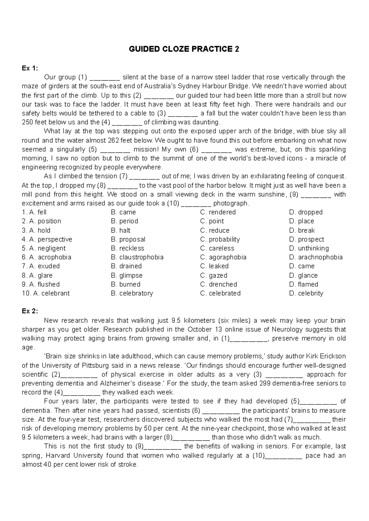 Guided Cloze Practice 2: Vocabulary and Comprehension Exercises - Studocu