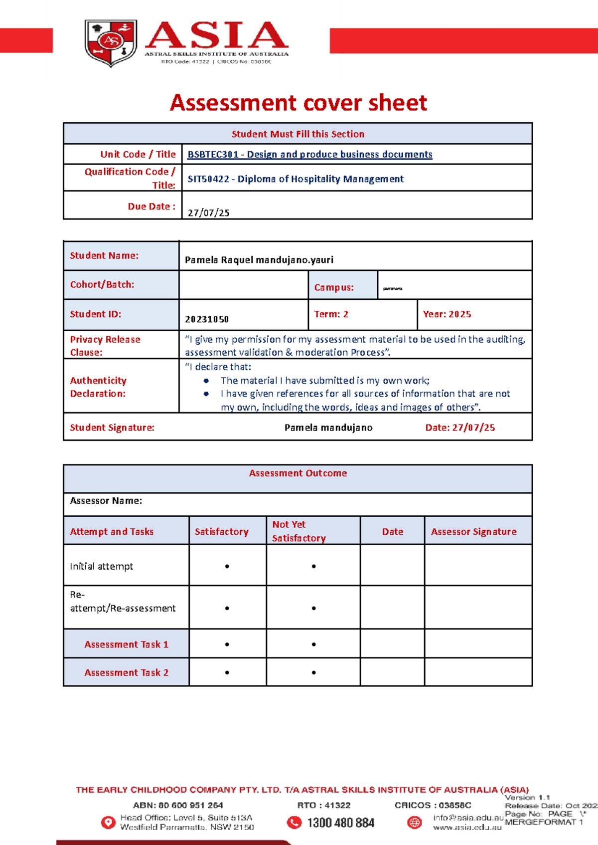 BSBTEC301 Assessment Task: Design & Produce Business Documents - Studocu