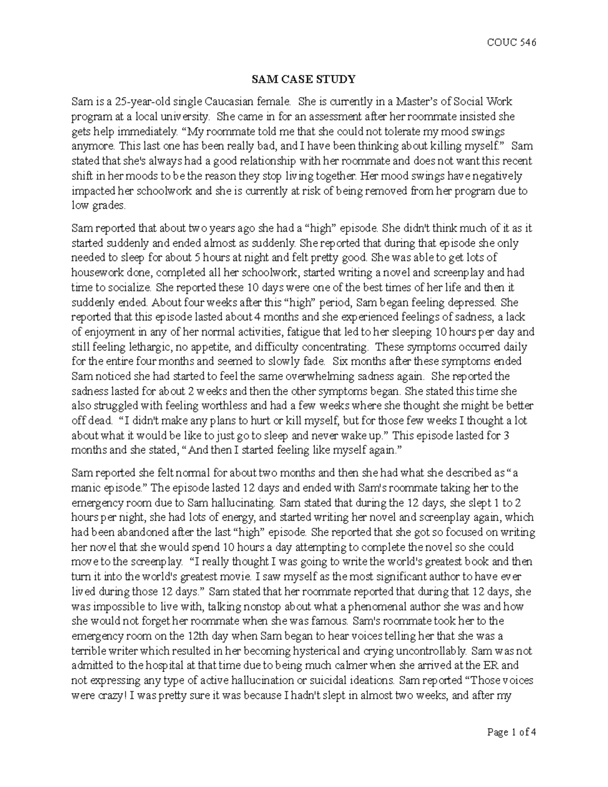 SAM Case Study-1 - case study - SAM CASE STUDY Sam is a 25-year-old ...