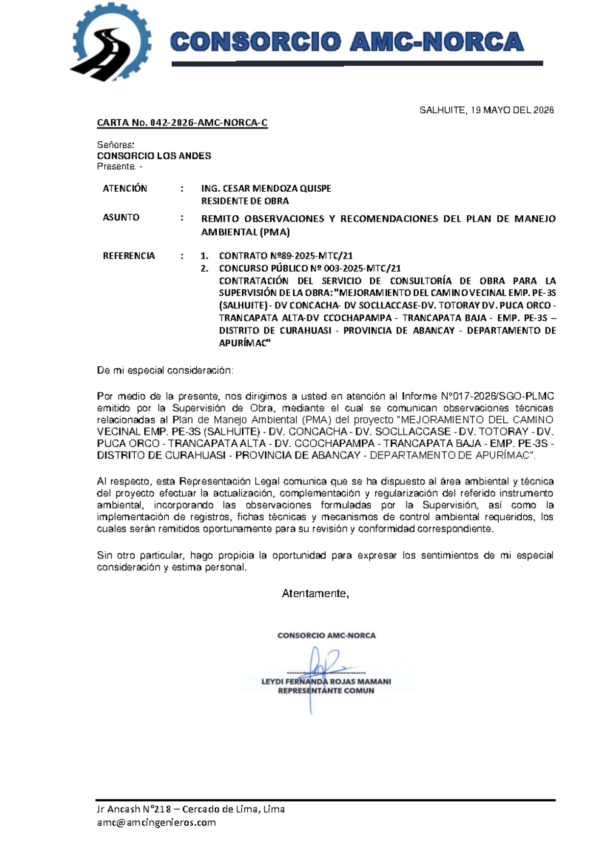 Carta Nº042-2026-AMC: Observaciones y Recomendaciones del PMA - Studocu