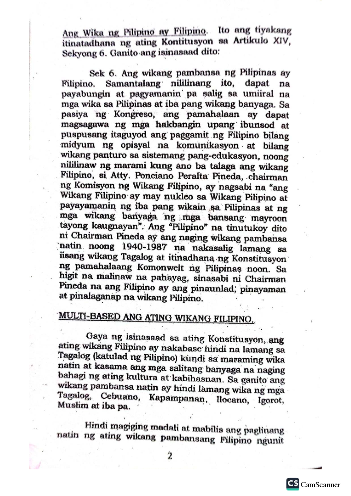 Wika ng Pilipino: Pagsusuri sa Artikulo XIV, Sek. 6 ng Konstitusyon ...
