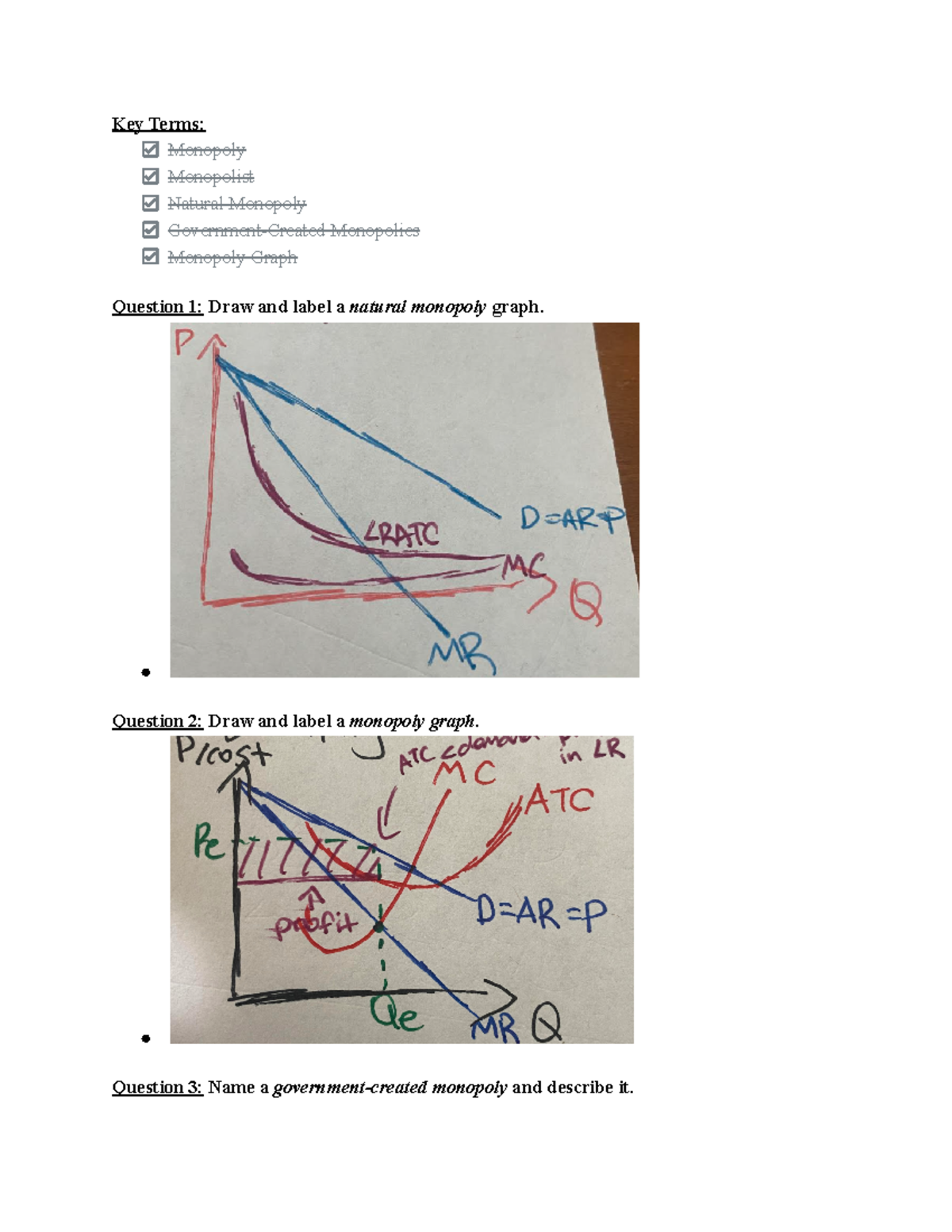 4.2 Worksheet Activity - Key Terms: Monopoly Monopolist Natural ...