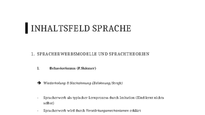 Inhaltsfeld Sprache: Spracherwerbsmodelle und Sprachwandel - Studocu