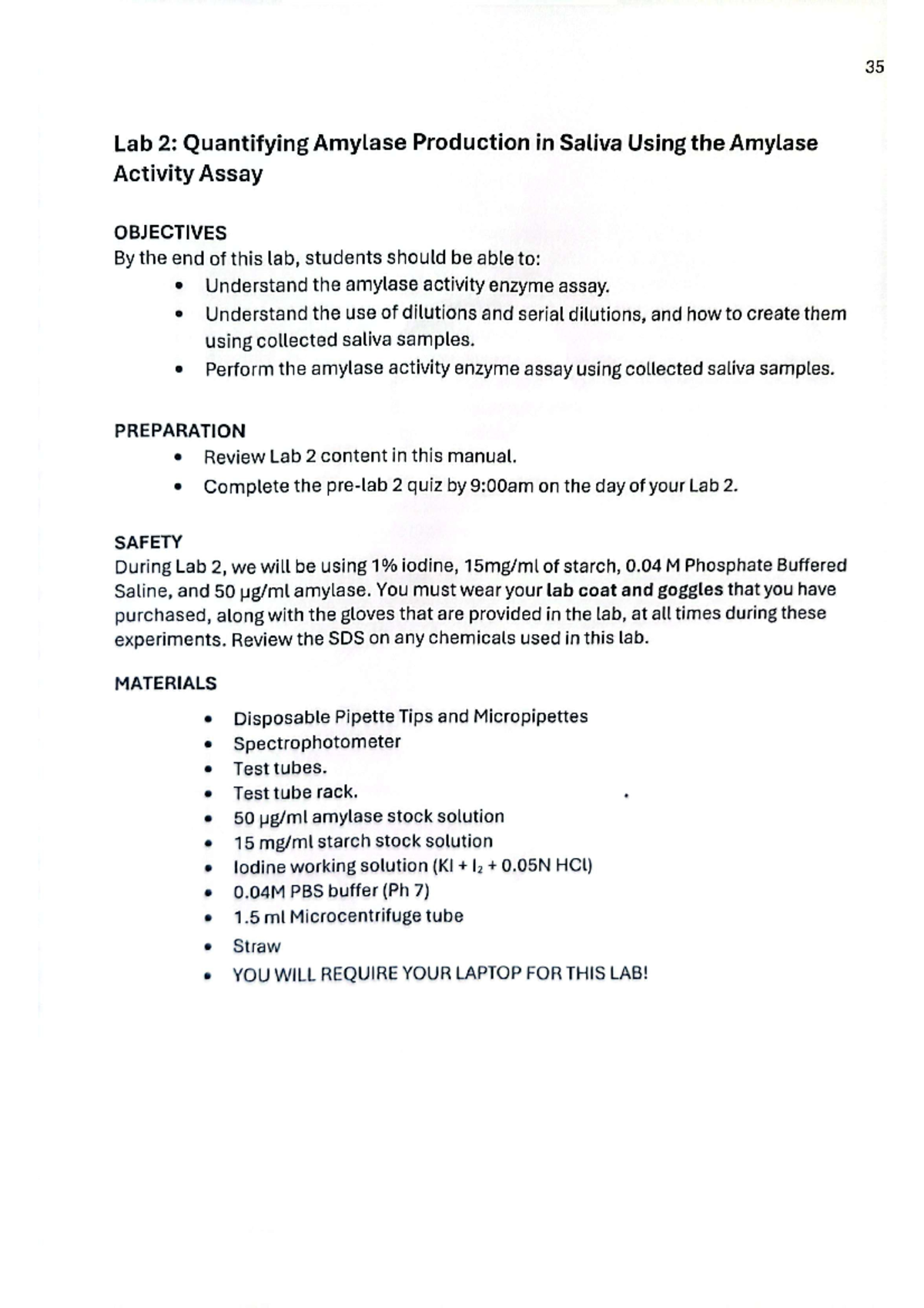 BIO1A03 Lab 2: Amylase Production Quantification in Saliva Assay - Studocu